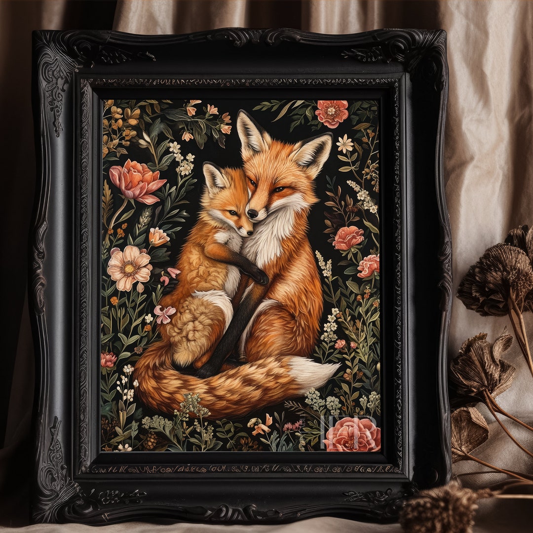 Mama Fox With Baby Dark Forest Art Cottagecore Academia Gothic ...