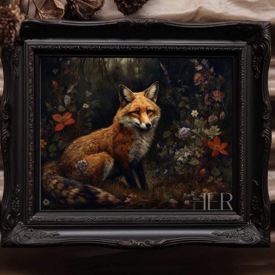 Fox in Fall Forest Core Dark Cottagecore Academia Gothic Floral ...