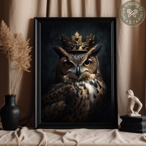 Victorian Portrait of Owl in Crown Dark Cottagecore Academia Gothic ...