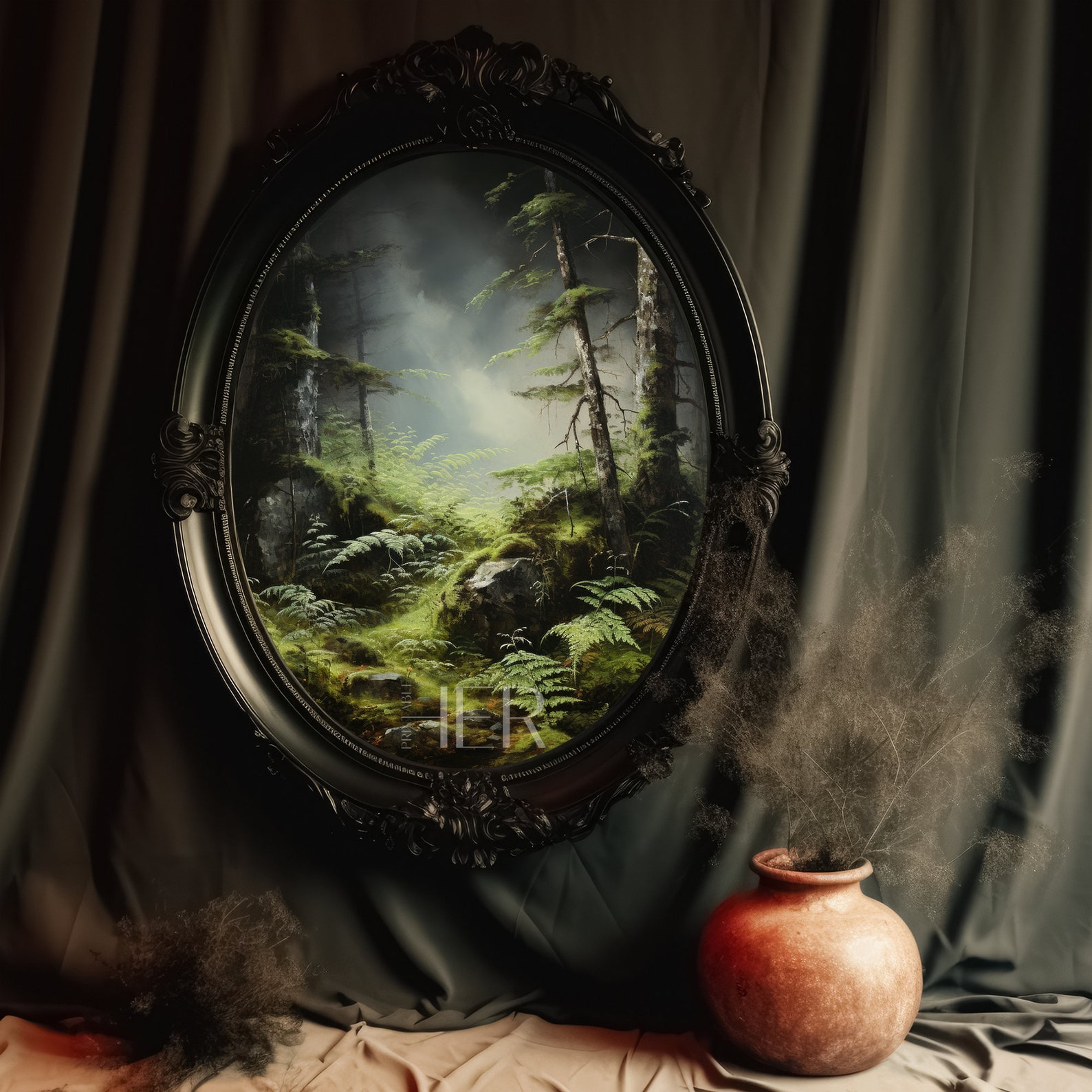 Moss and Fern Dark Forest Landscape Cottagecore Academia Gothic Floral ...
