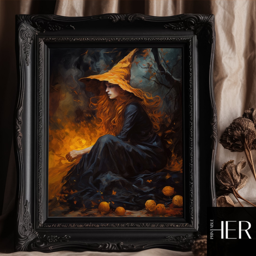 Fire Witch Victorian Oil Painting: Dark Academia Gothic Wall Art ...
