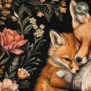 Mama Fox With Baby Dark Forest Art Cottagecore Academia Gothic ...