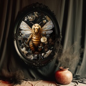 Floral Magic Bee Painting Dark Cottagecore Academia Gothic Botanical ...