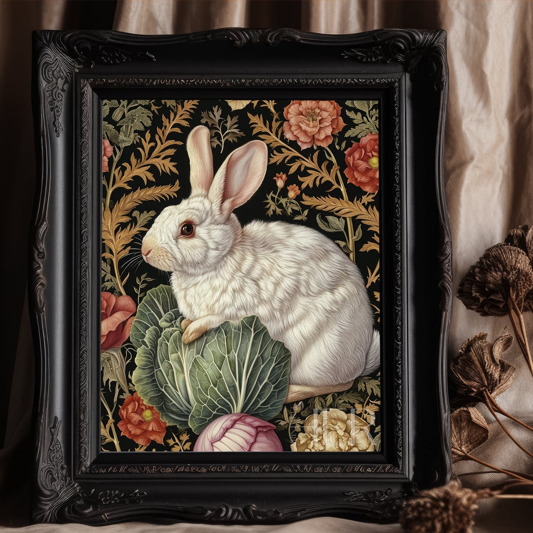 White Rabbit With Cabbage Dark Art Cottagecore Academia Gothic ...