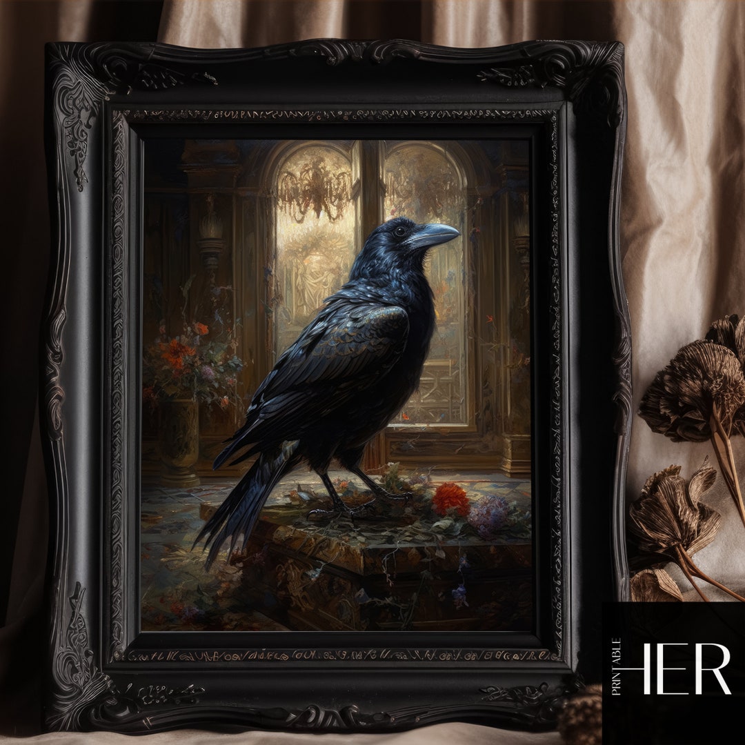 Raven in Victorian Mansion Oil Painting Print, Dark Academia Decor ...
