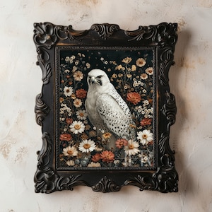 White Falcon Flower Meadow Dark Cottagecore Print Moody Botanical Decor ...