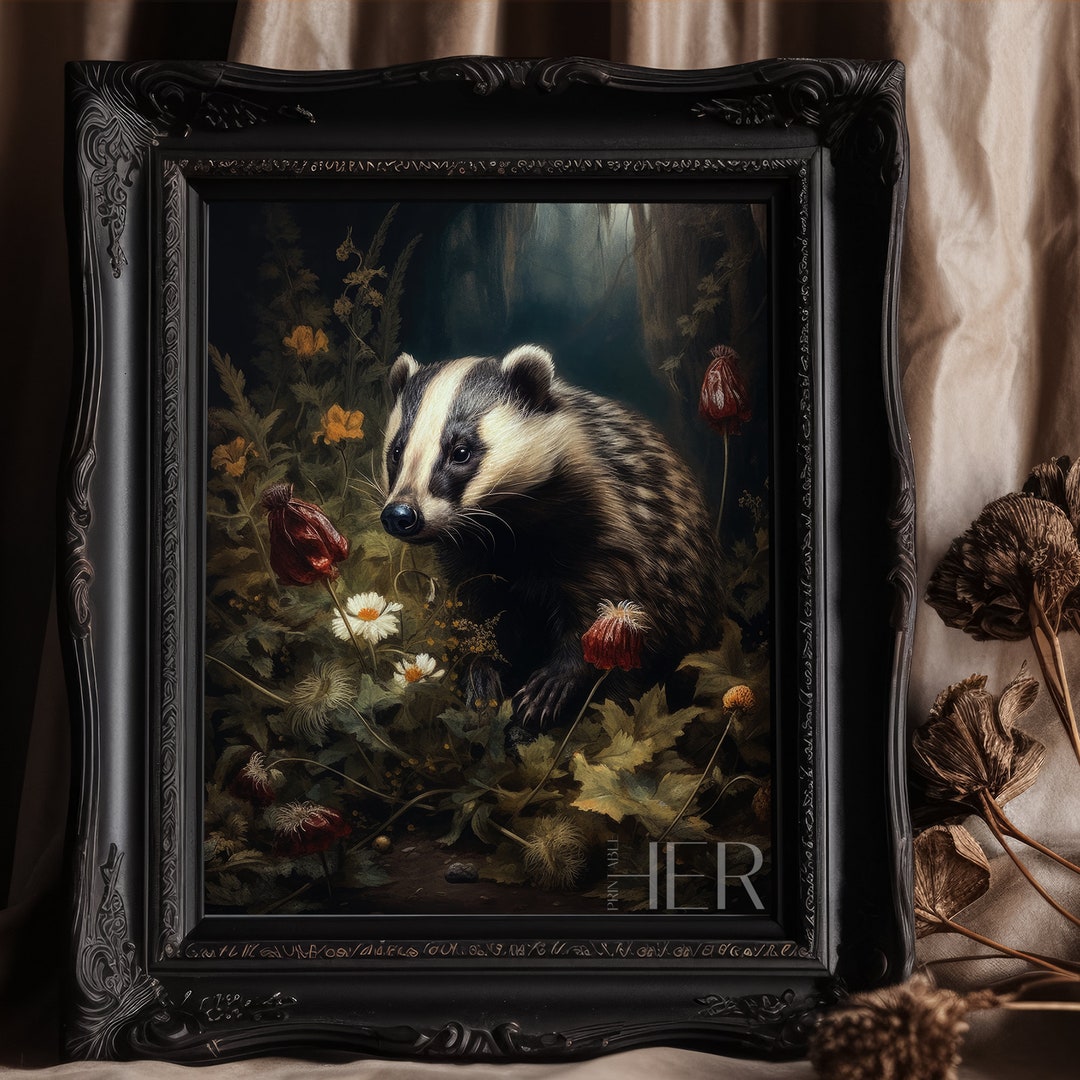 Badger and Wildflowers Forest Core Cottagecore Academia Gothic Floral ...