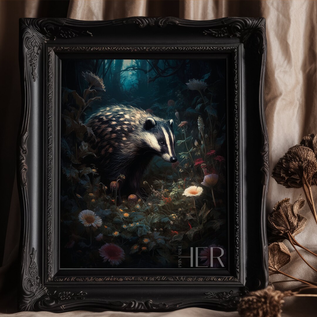 Badger in Night Woods Forest Core Cottagecore Academia Gothic Floral ...