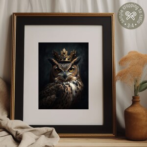 Victorian Portrait of Owl in Crown Dark Cottagecore Academia Gothic ...