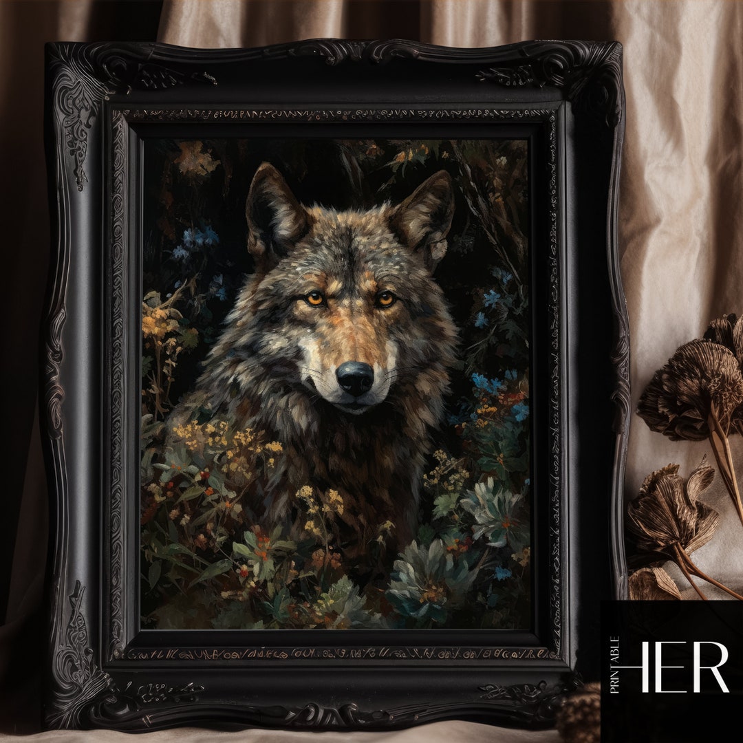 Wolf in Deep Forest Core Dark Cottagecore Academia Floral Botanical ...