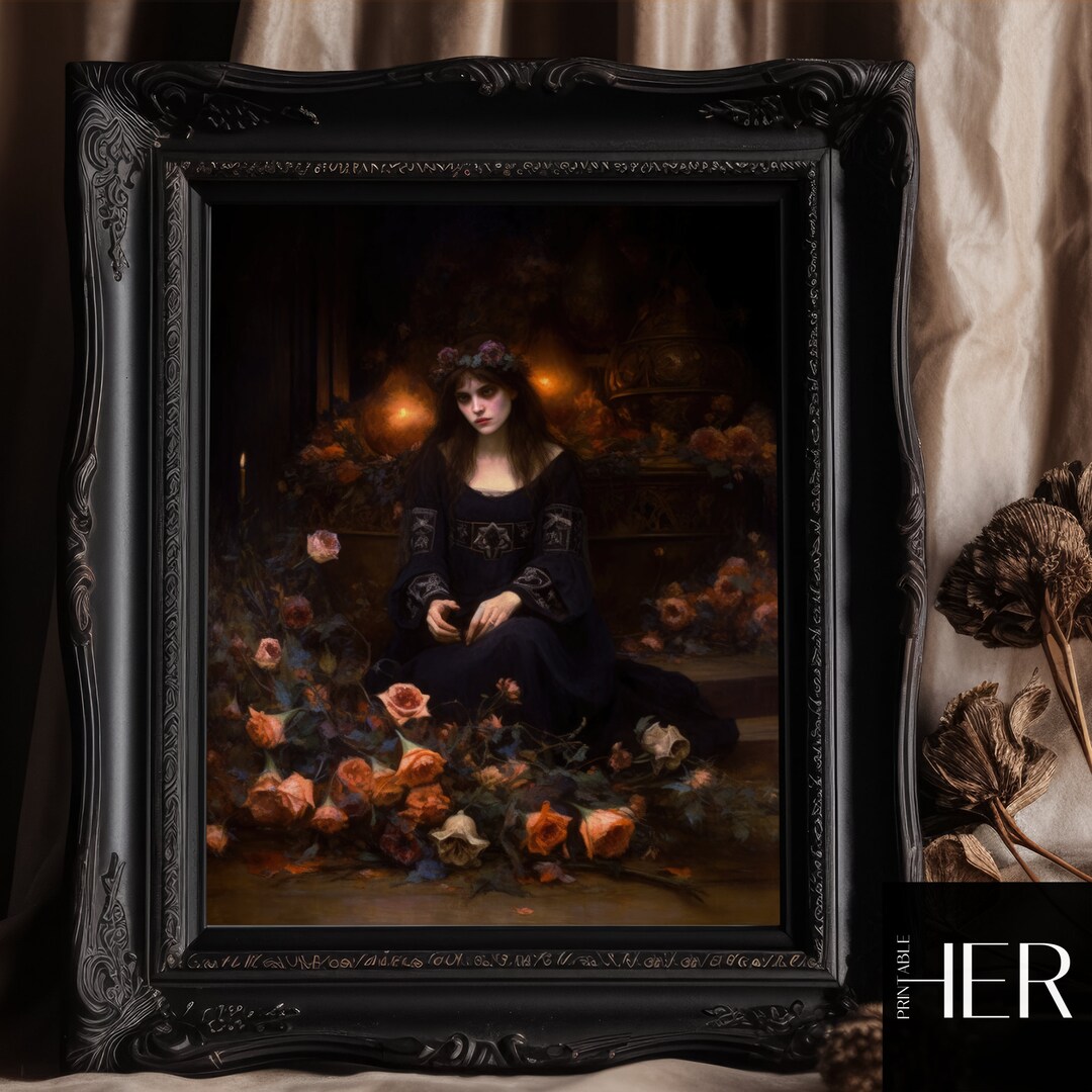 Tired Witch Oil Painting: Dark Academia Gothic Floral Art (printable ...