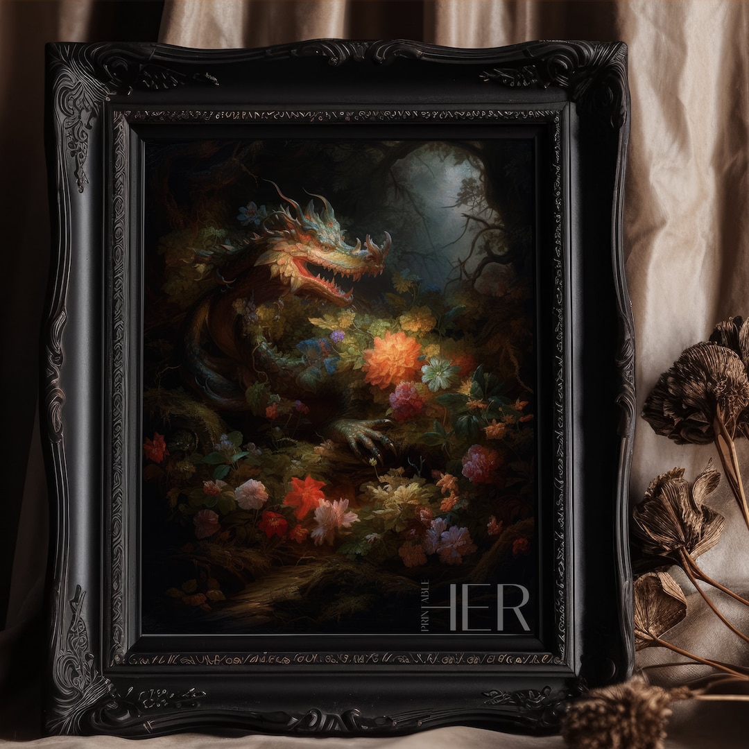 Wooden Dragon in Botanical Forest Dark Cottagecore Woodland Gothic ...