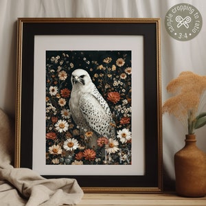 White Falcon Flower Meadow Dark Cottagecore Print Moody Botanical Decor ...