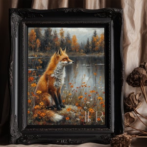 Red Fox in Meadow Rustic Dark Cottagecore Farmhouse Decor Academia ...