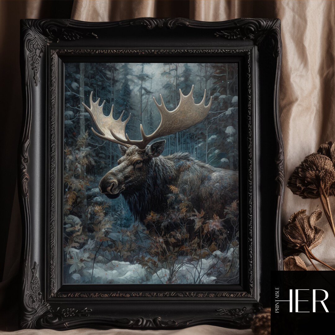 Winter Moose in Dark Forest Printable Art (digital Download) - Etsy