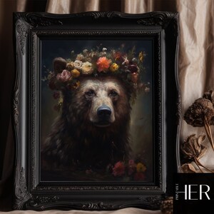 Moody Bear in Flower Crown Forest Core Dark Cottagecore Academia Gothic ...