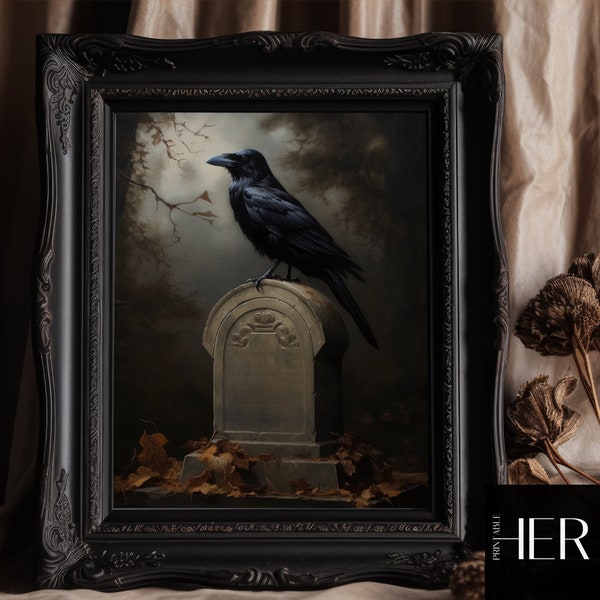 Raven on Gravestone - Etsy