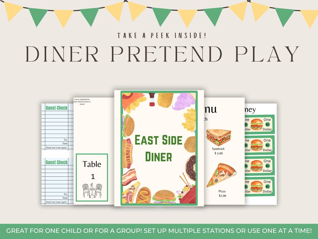 Pretend Diner Dramatic Play Printable | Screen Free Learning Activity ...
