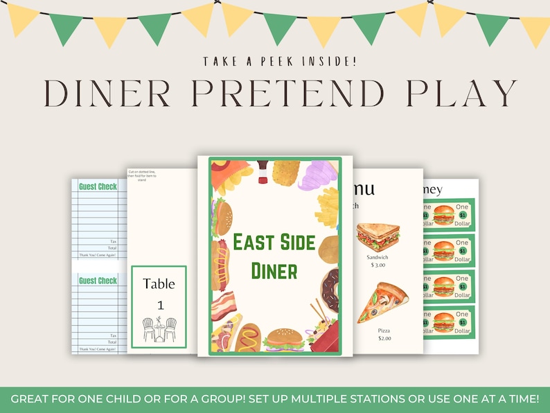 Pretend Diner Dramatic Play Printable | Screen Free Learning Activity ...