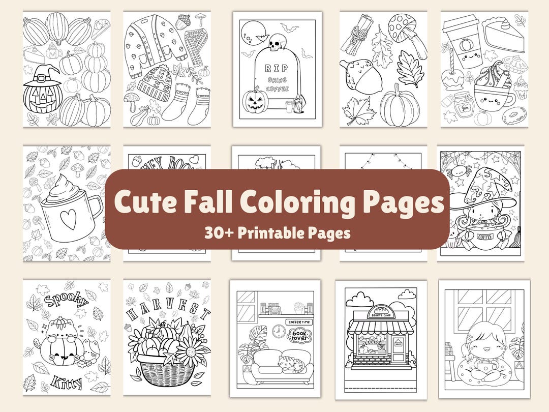 Cute Fall Coloring Bundle Simple Line Art Coloring Pages Cozy Coloring ...