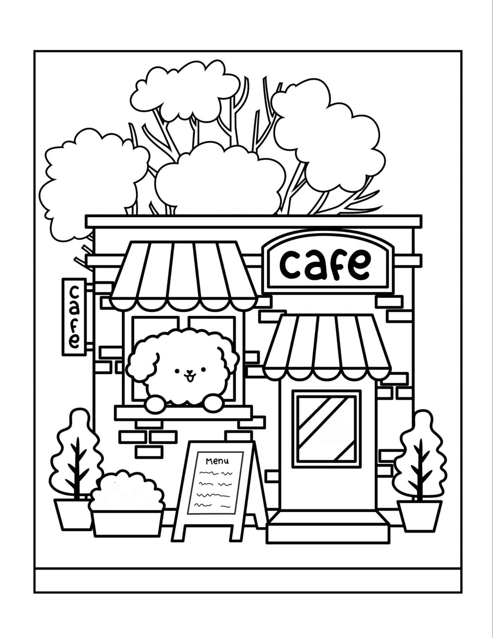 Cozy Fall Cute Simple Coffee Shop Coloring Pages Bundle Coloring Pages ...