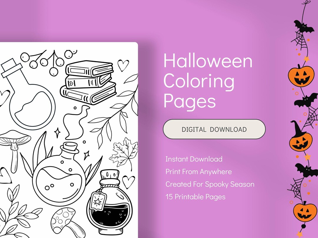 Halloween Printable Coloring Pages for Adults and Kids Spooky Cute ...