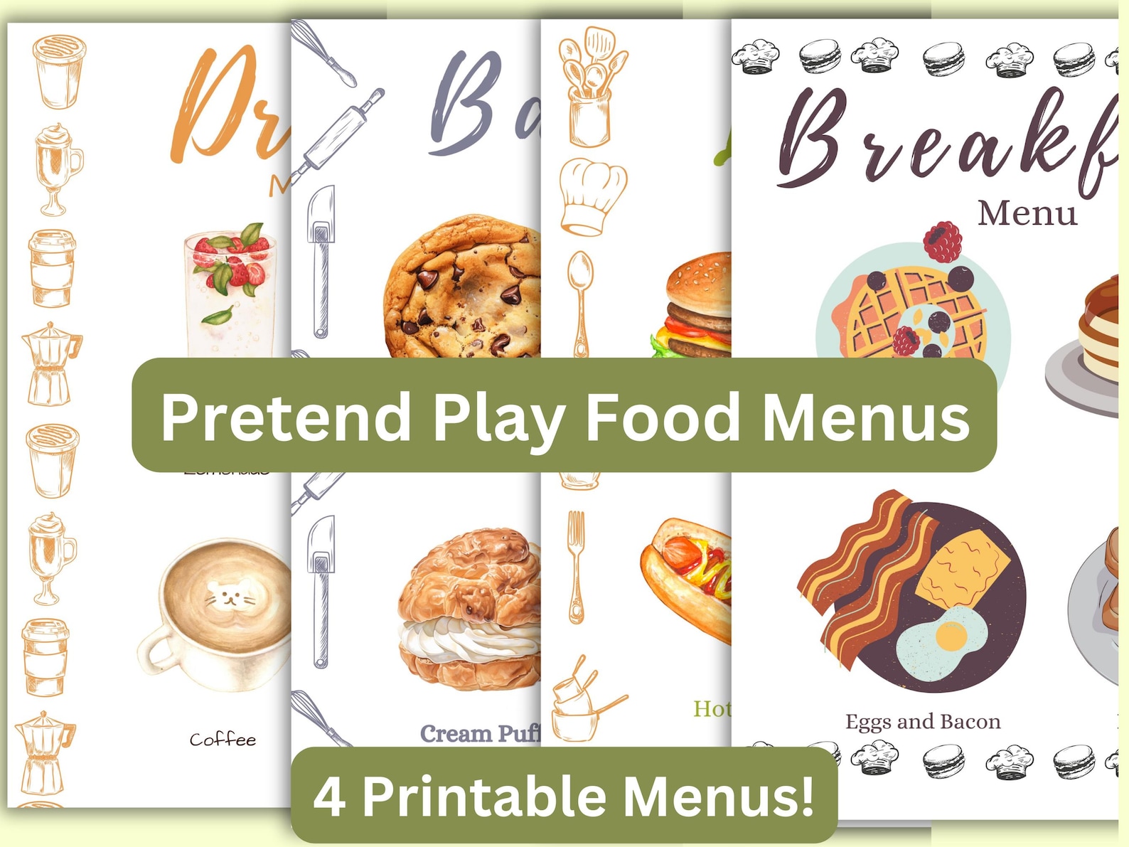 Dramatic Play Printable Pretend Food Menus Printable Food Menus for ...