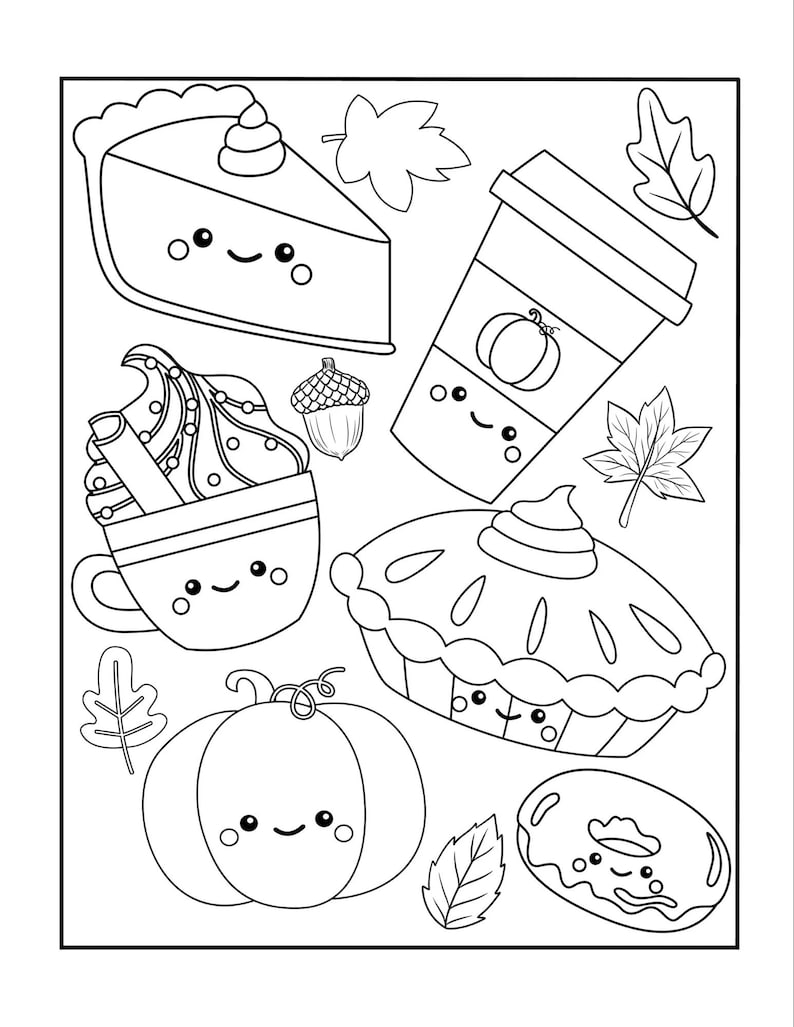 Cozy Fall Cute Simple Coffee Shop Coloring Pages Bundle Coloring Pages ...