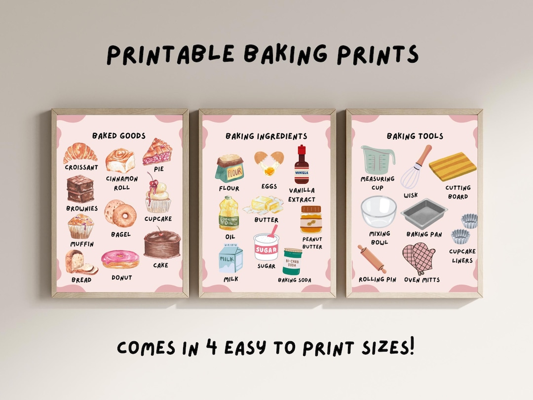 Baking Wall Art Printable Set, Kids Playroom Kitchen Decor, Baking ...