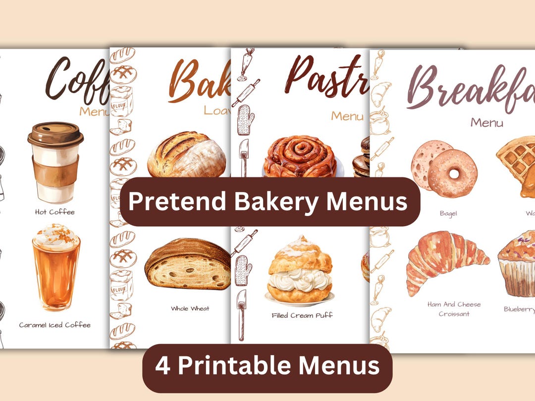 Printable Pretend Bakery Menus for Kids Ages 3–6 • Dramatic Play Cafe ...
