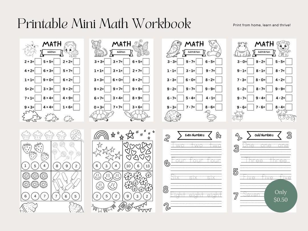 Simple Math Workbook for Kids Beginner Math Printable Digital Download ...