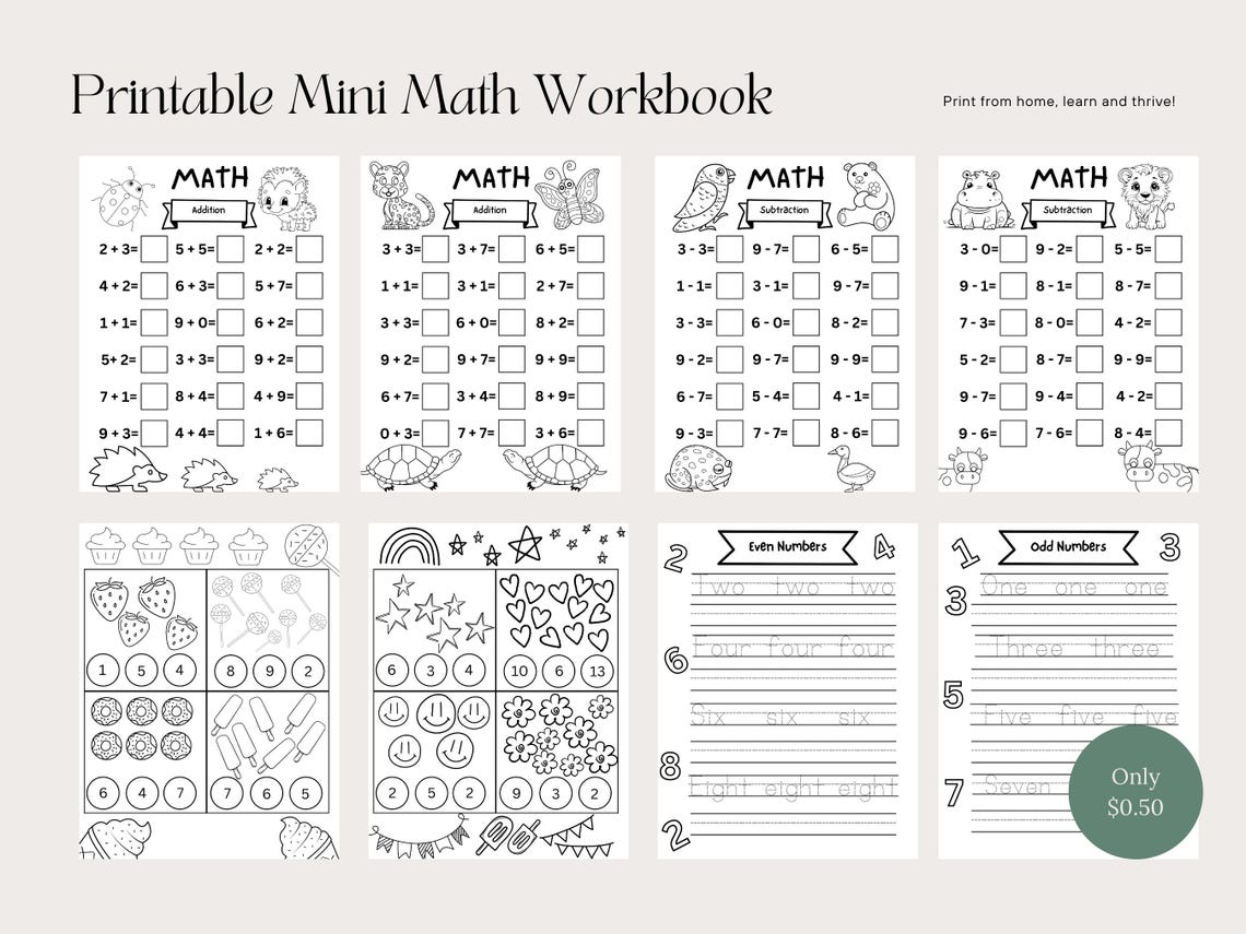 Simple Math Workbook for Kids Beginner Math Printable Digital Download ...