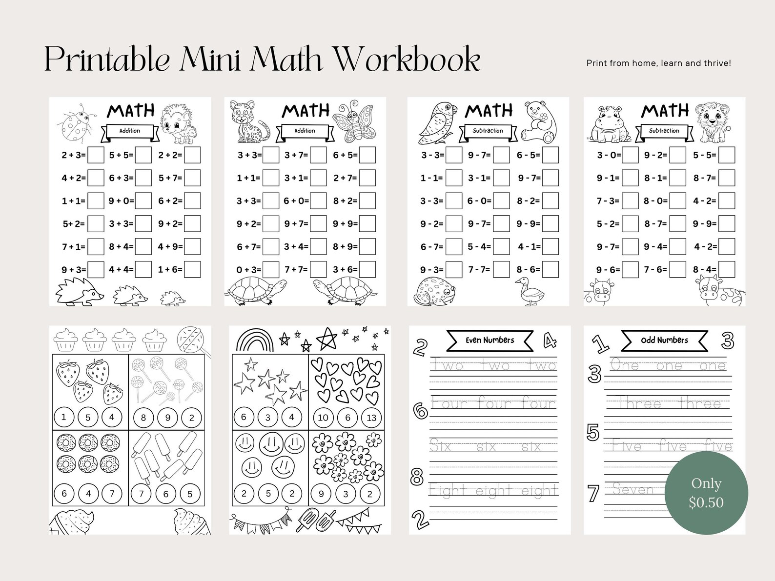 Simple Math Workbook for Kids Beginner Math Printable Digital Download ...