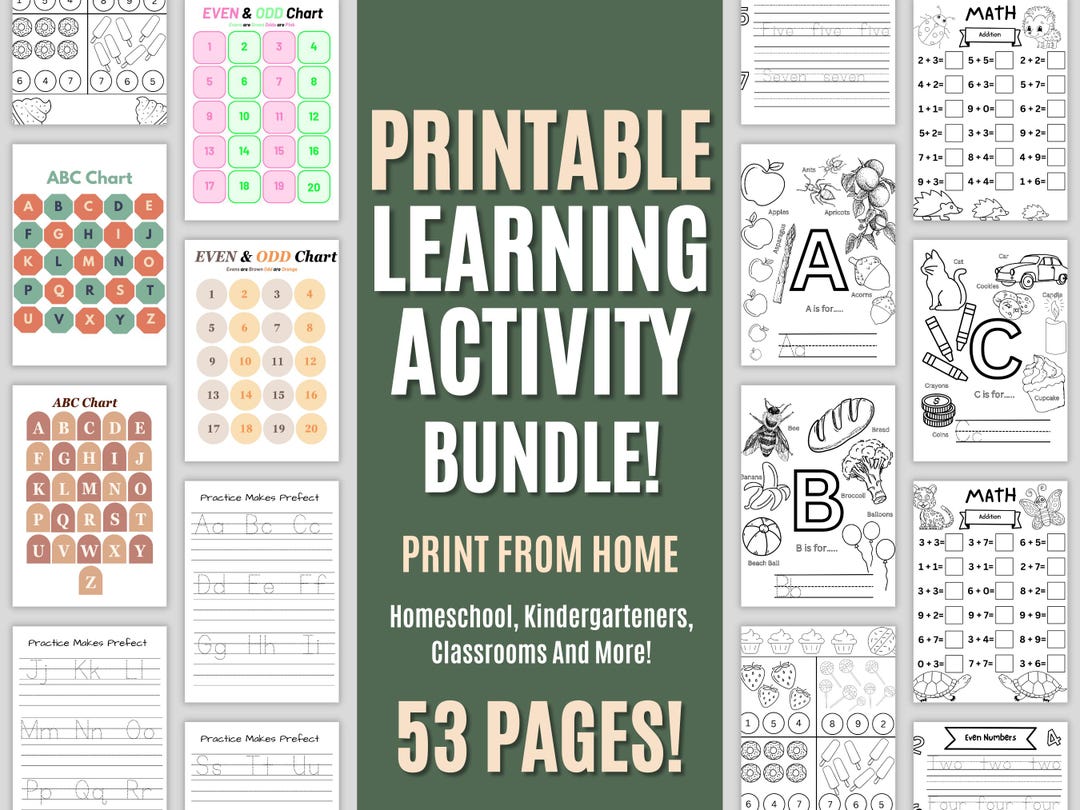 Printable Worksheets for Kids Math and ABC Bundle - Etsy