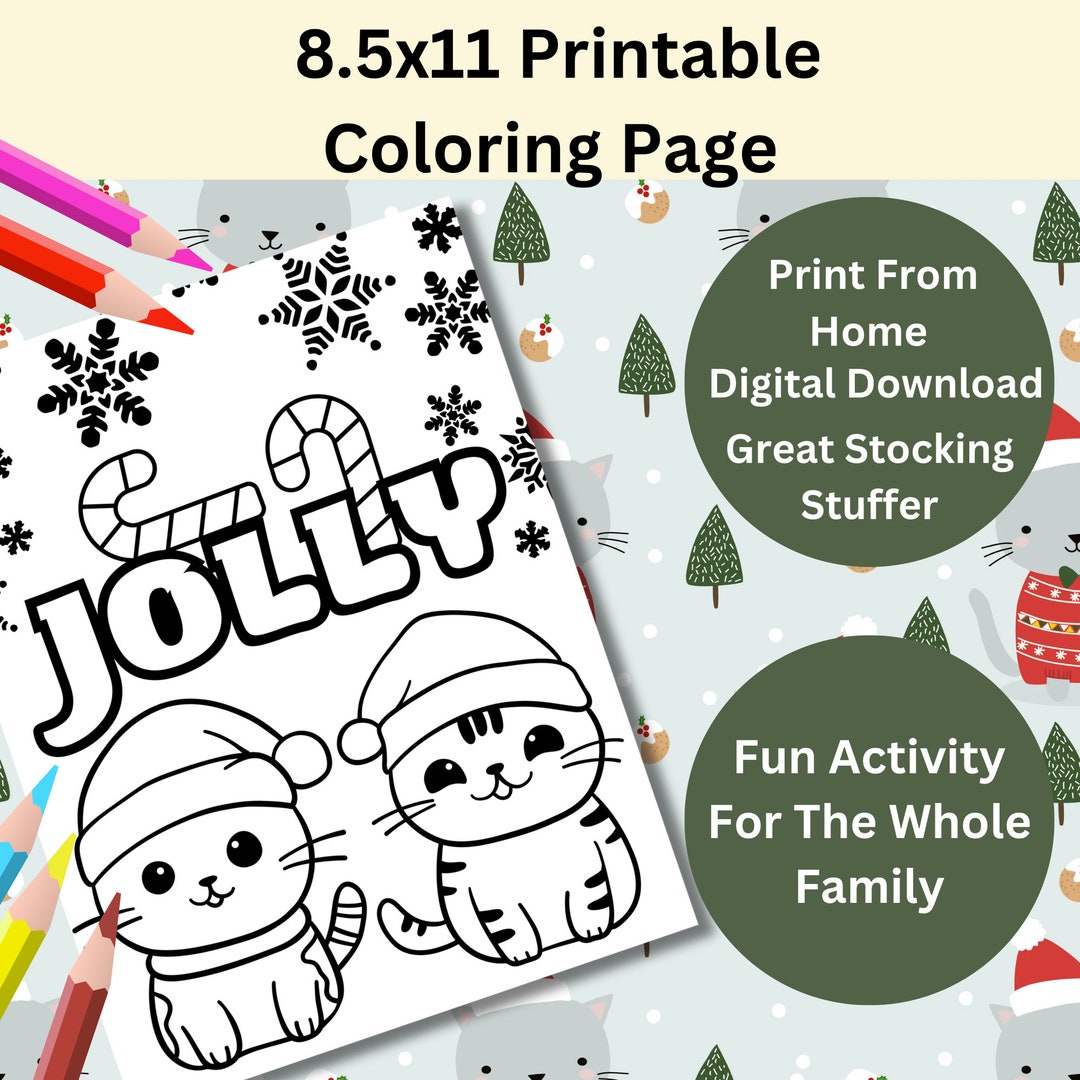 Christmas Cats Coloring Sheet Holiday Printable Activity - Etsy