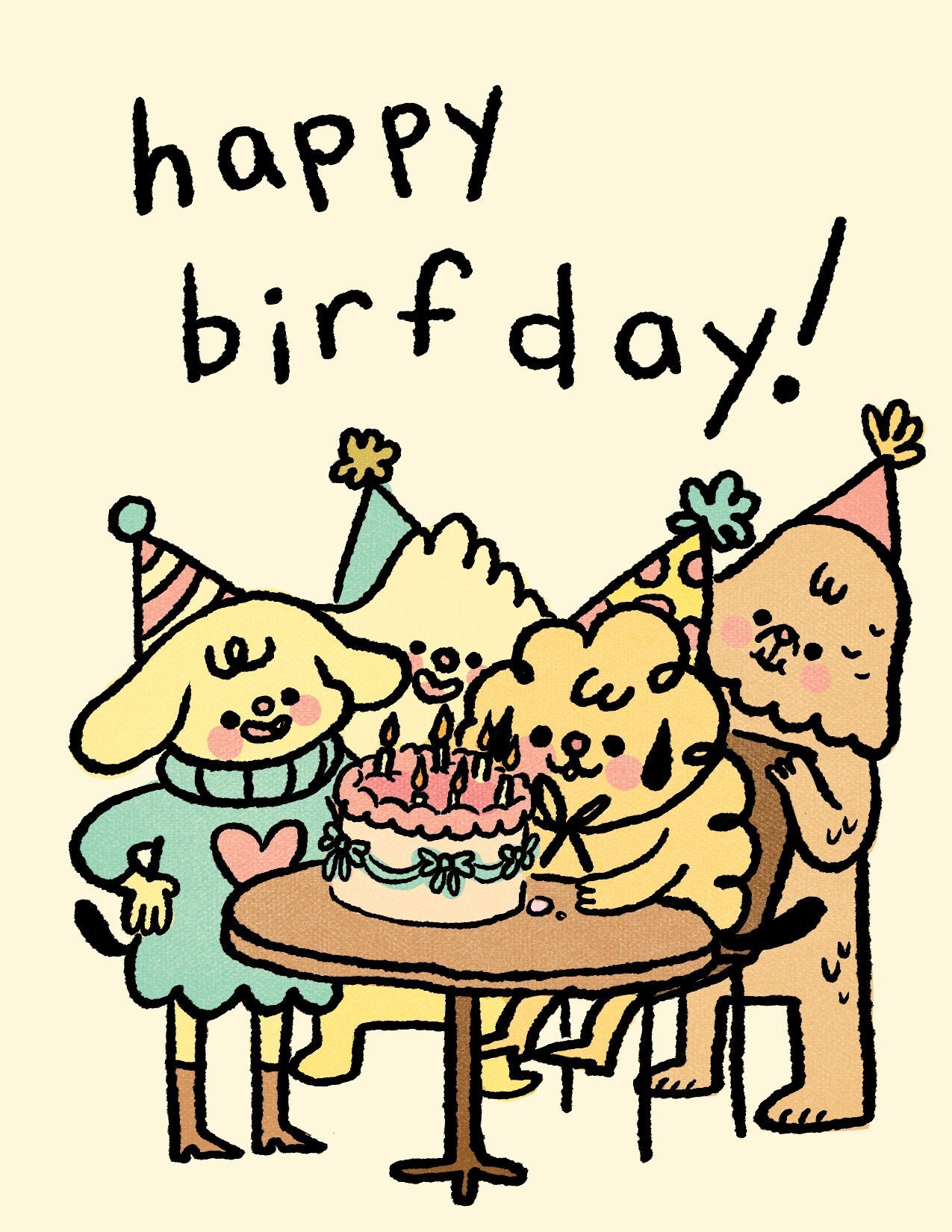 Happy Birfday Illustrated Greeting Card for Birthdays Cute Kawaii Card ...