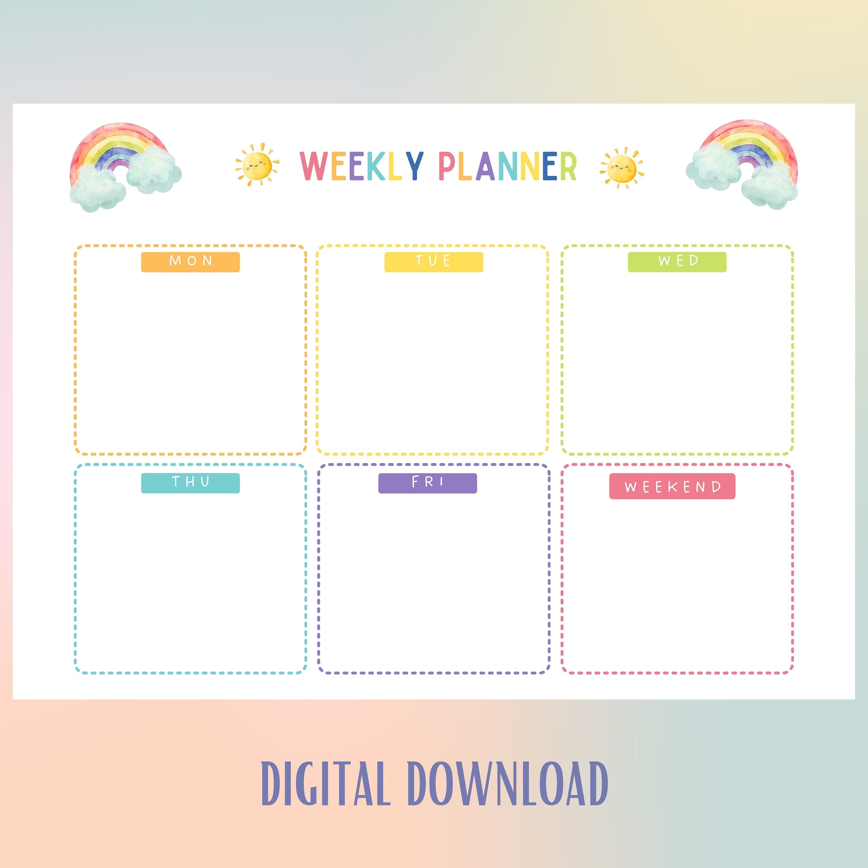 Kids Weekly Planner Printable, Rainbow Daily Planner, Homeschool ...