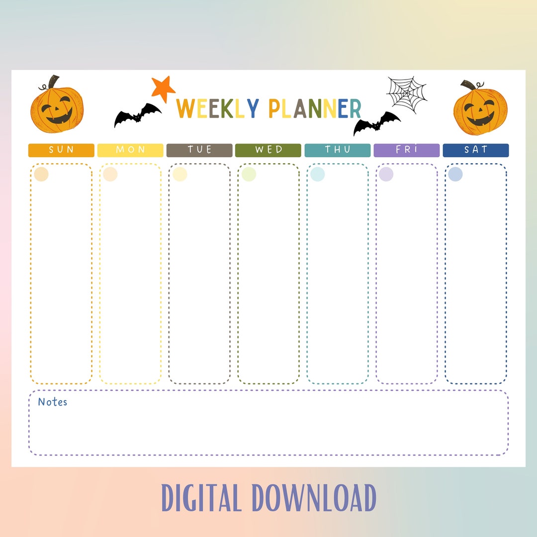 Kids Weekly Planner Printable Halloween Weekly Planner, Halloween ...