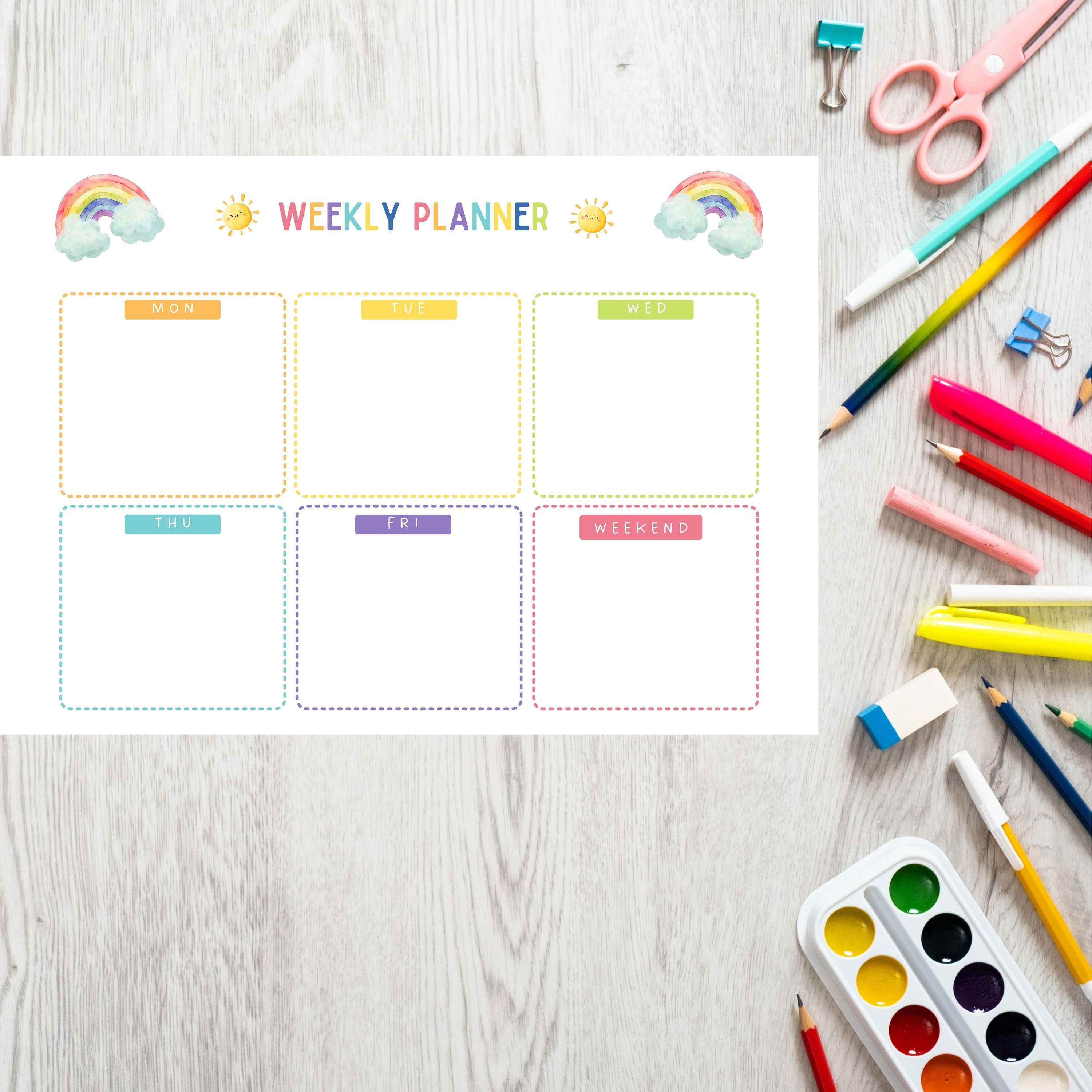 Kids Weekly Planner Printable, Rainbow Daily Planner, Homeschool ...
