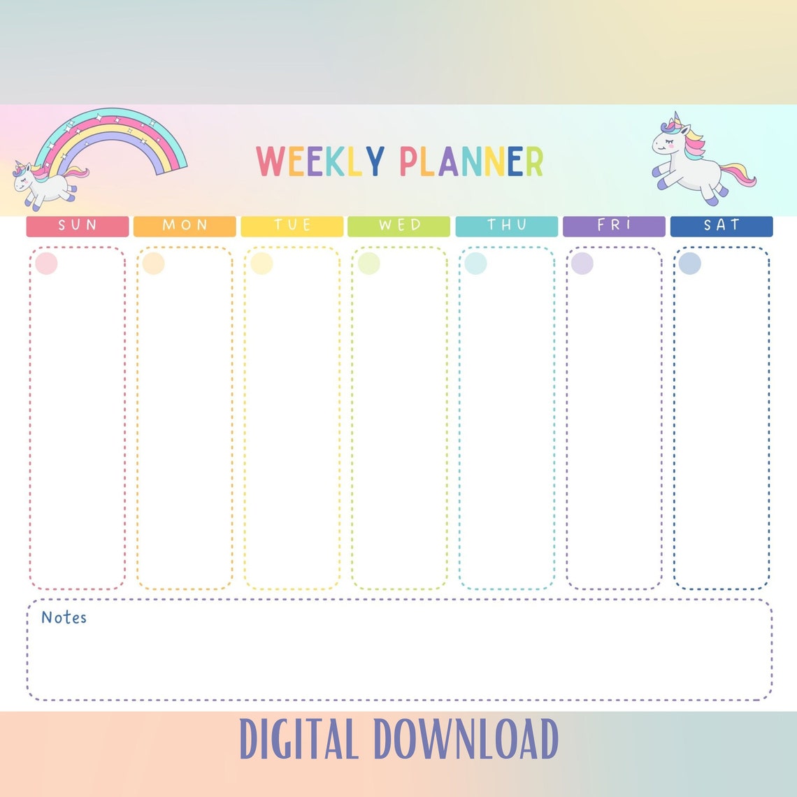 Kids Weekly Planner Printable, Unicorn Daily Planner, Homeschool ...