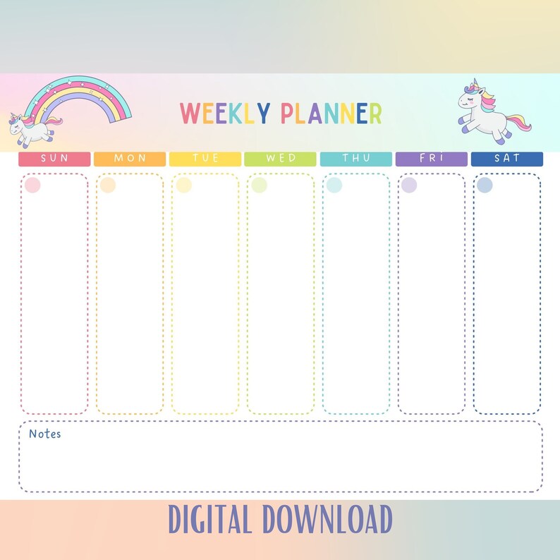 Kids Weekly Planner Printable, Unicorn Daily Planner, Homeschool ...