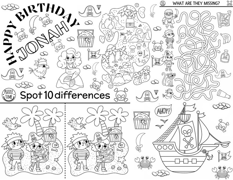 Personalized Pirate Birthday Coloring Placemat - Etsy