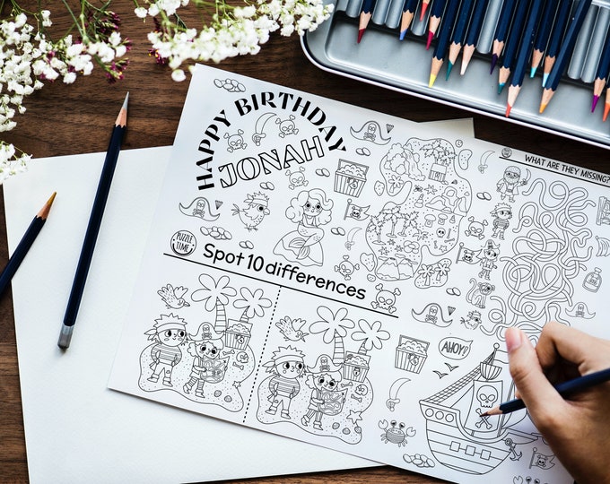 Editable Pirate Coloring Page | Birthday Coloring Page | Placemat ...