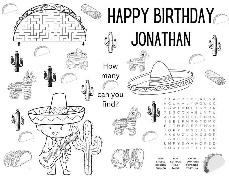 Personalized Taco Birthday Coloring Page - Etsy
