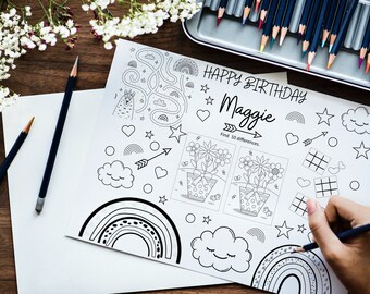 Happy Birthday Coloring Page Editable, Rainbow Birthday Party Coloring ...