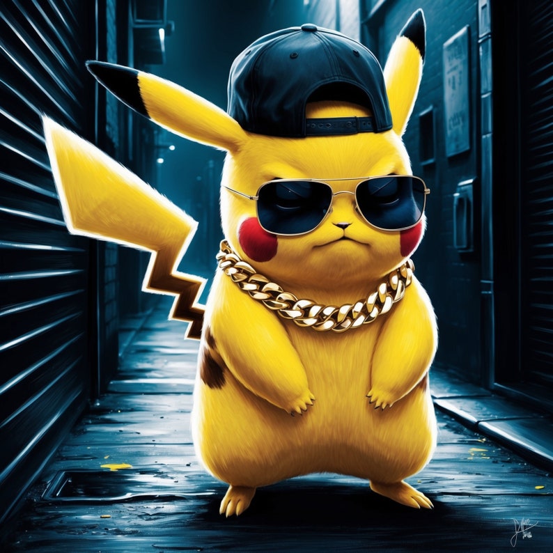 Digital Art - Illustration of a Cool Looking Pikachu at a Dark Alley - Etsy