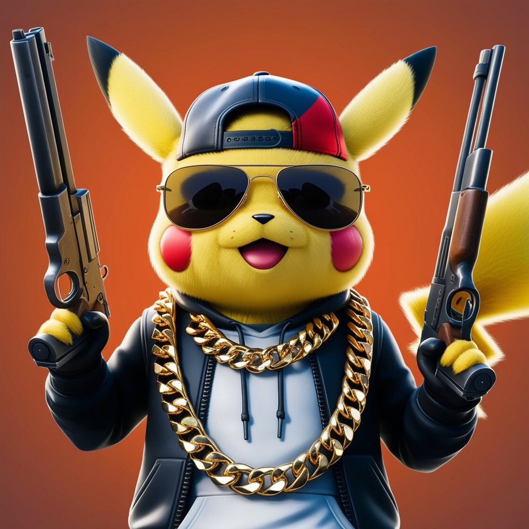 Digital Art - Illustration of Pikachu Holding a Shotgun - Etsy