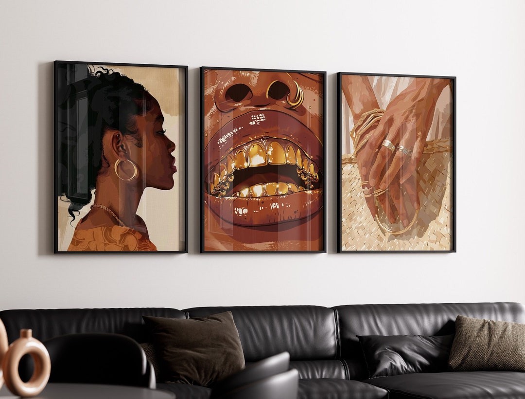 Set of 3 Black Woman Art,minimalist BLM Art,feminine Black Girl Art ...