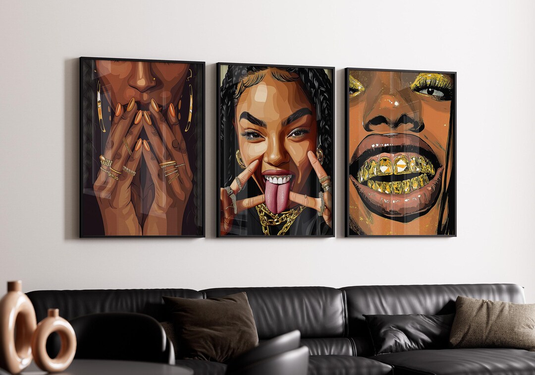 Set of 3 Black Woman Art,minimalist BLM Art,feminine Black Girl Art ...