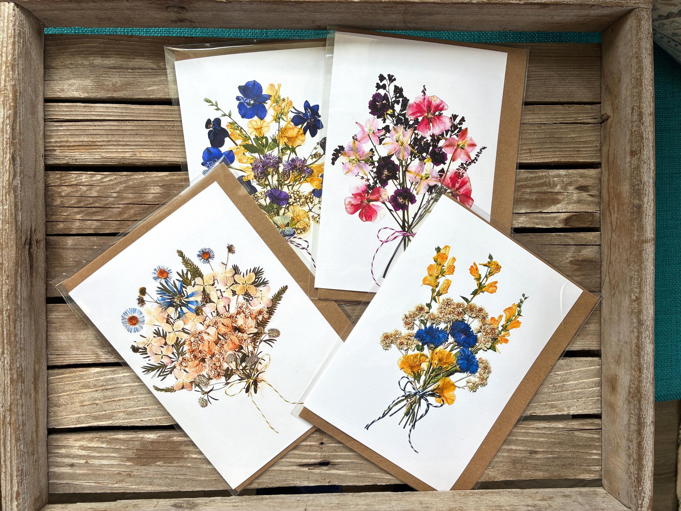 Pressed Flowers Note Cards, . 4 Cards in Series, 1 of Each. - Etsy